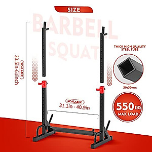 FONBEAR Squat Rack, Barbell Rack, Bench Press 550 LBS Max Load Adjustable Squat Rack Stand Multi-Function Weight Lifting Home Gym - Great for Beginners and Professional Use