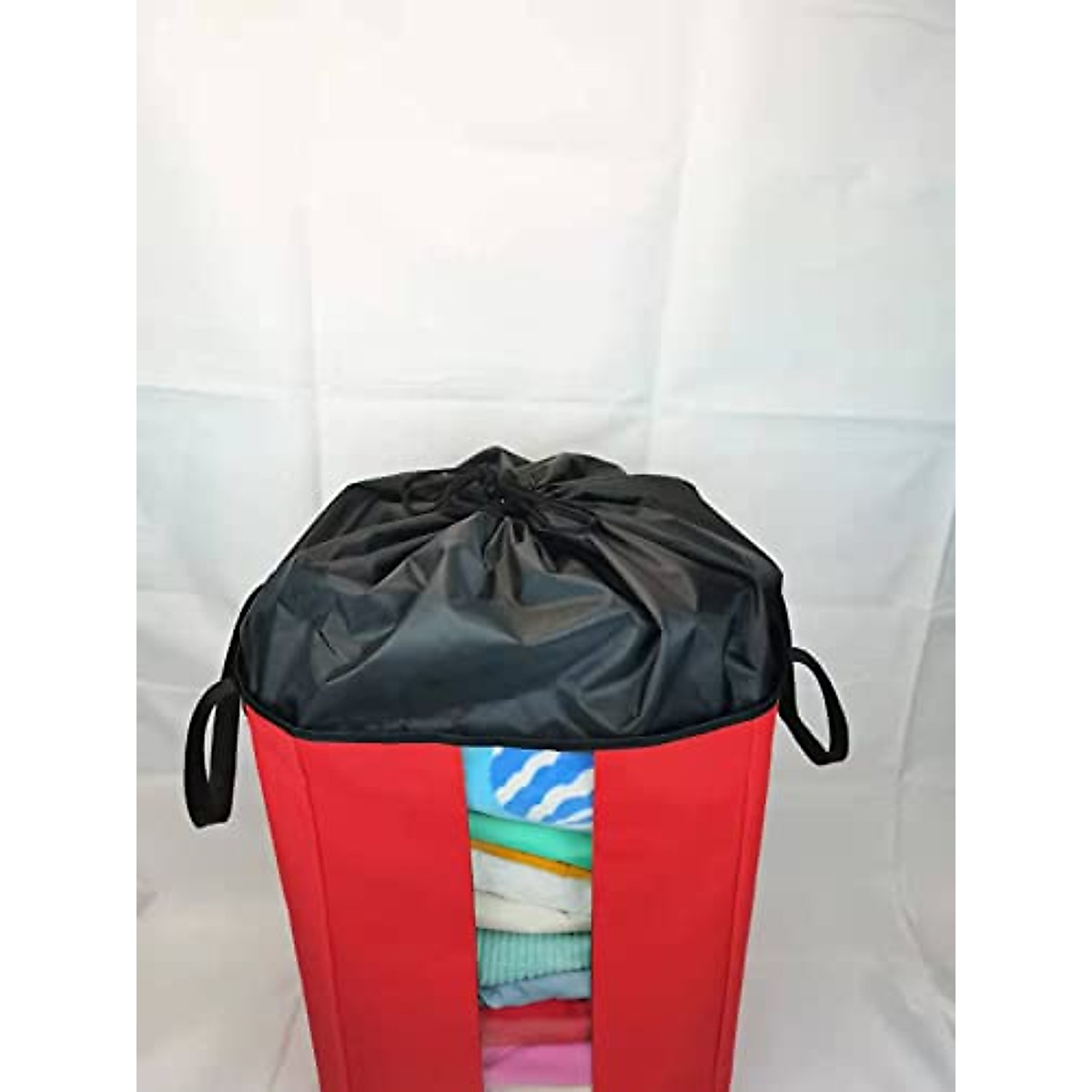 CYIRAN Visible Large Capacity Clothes Storage Bag Organizer with Handle Thick Fabric Foldable Drawstring Closure Water-Proof Storage Hamper Laundry Basket (Red, Visible)