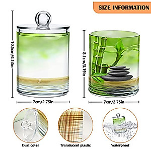 Kigai 2PCS Zen Basalt Rocks Qtip Holder Dispenser with Lids - 14 oz Bathroom Storage Organizer Set, Clear Apothecary Jars Food Storage Containers, for Tea, Coffee, Cotton Ball, Floss