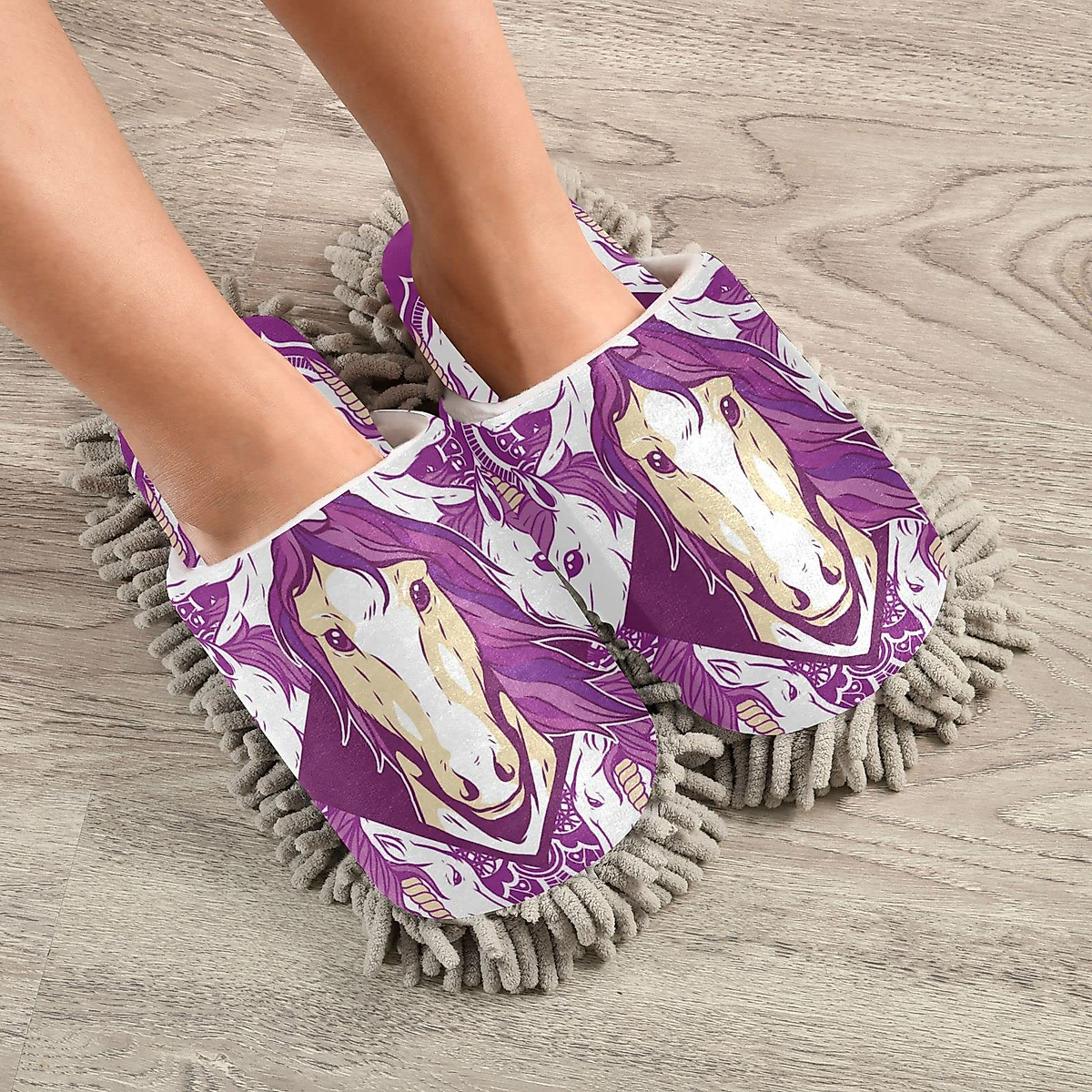 Unicorn Mandala Mop Slippers Shoes Cover for Floor Cleaning Washable Dust Hair Dirty Cleaners Microfiber Mop Socks for Office House Kitchen