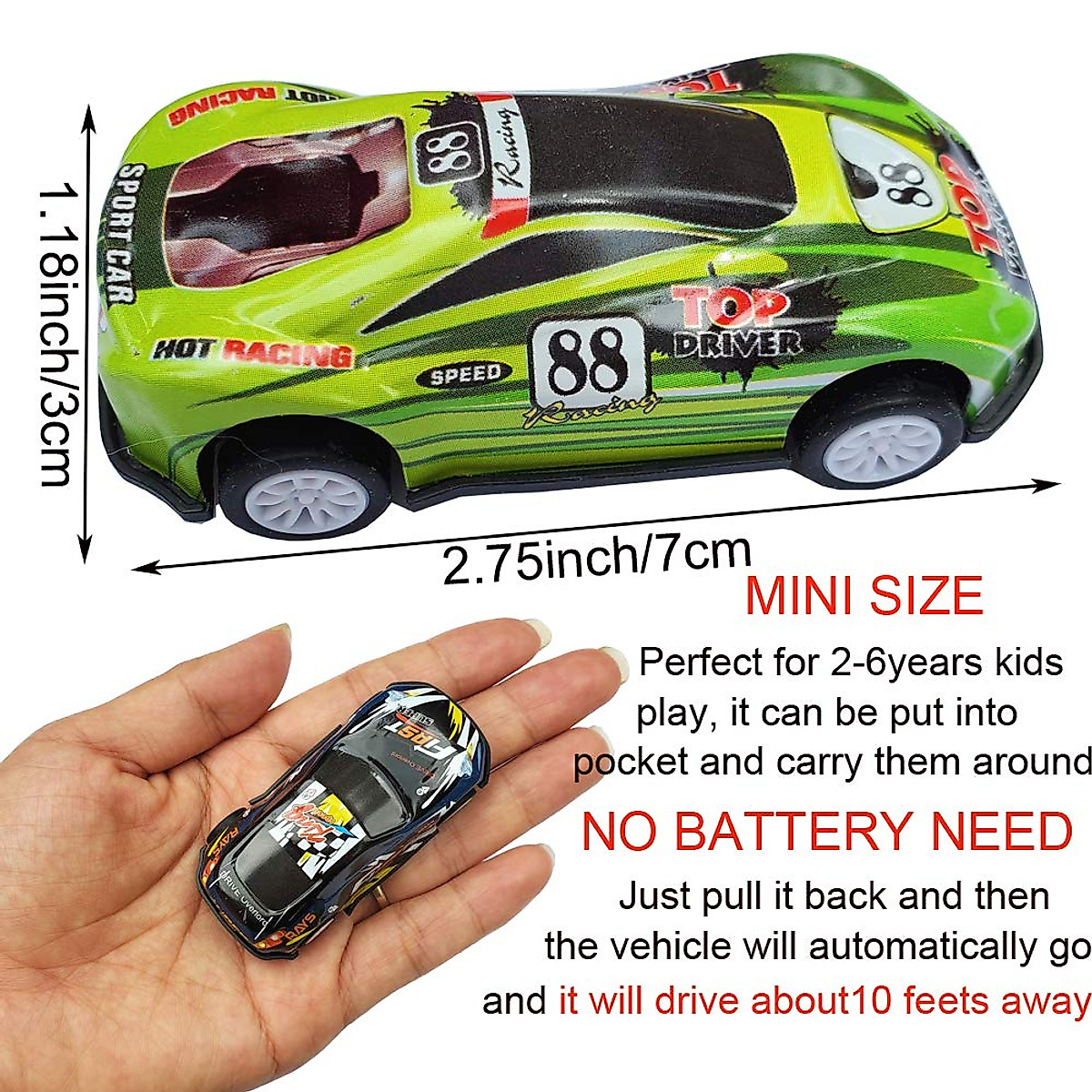 Himeeu 18Pcs Metal Pull Back Racing Car Toy Die Cast Race Car Vehicles Friction Powered Toddler Boy Car Toys 2.7 Inch