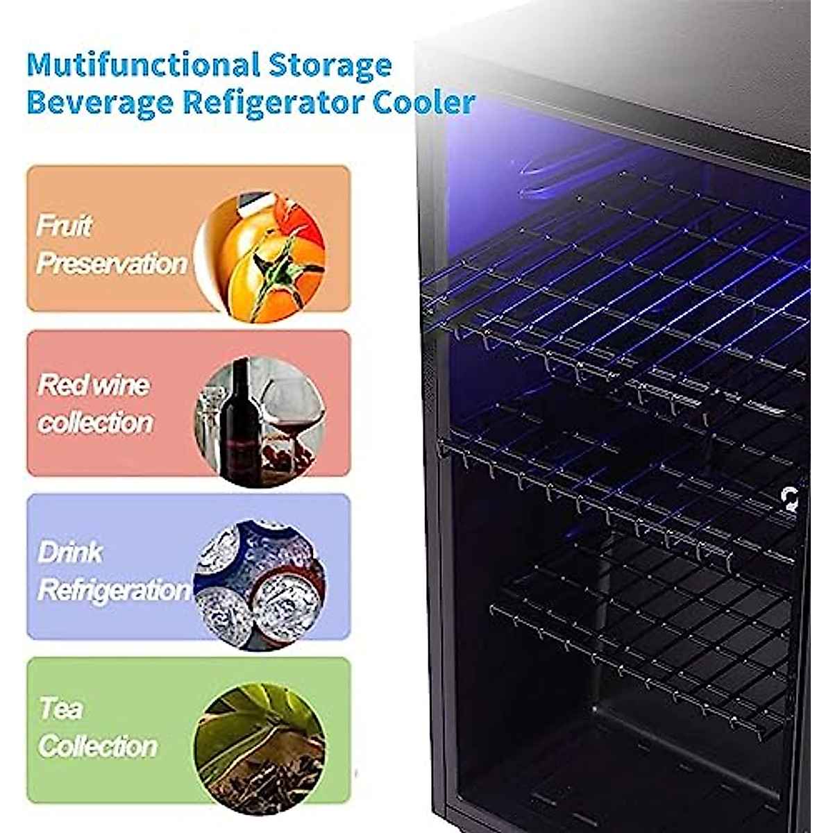 Beverage Refrigerator and Cooler - 120 Can Mini Fridge with Glass Door for Soda Beer or Wine - Small Drink Dispenser Machine for Office or Bar with Adjustable Removable Shelves