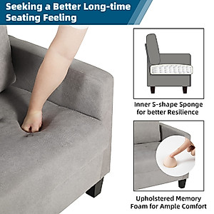 GRACFORCE 57" W Loveseat Sofa Couch w/ 2 USB Charging Ports, Mid Century Modern Fabric Love Seat Furniture for Living Room, 2-Seater Small Couches for Small Spaces, Bedroom, RV (Light Grey)