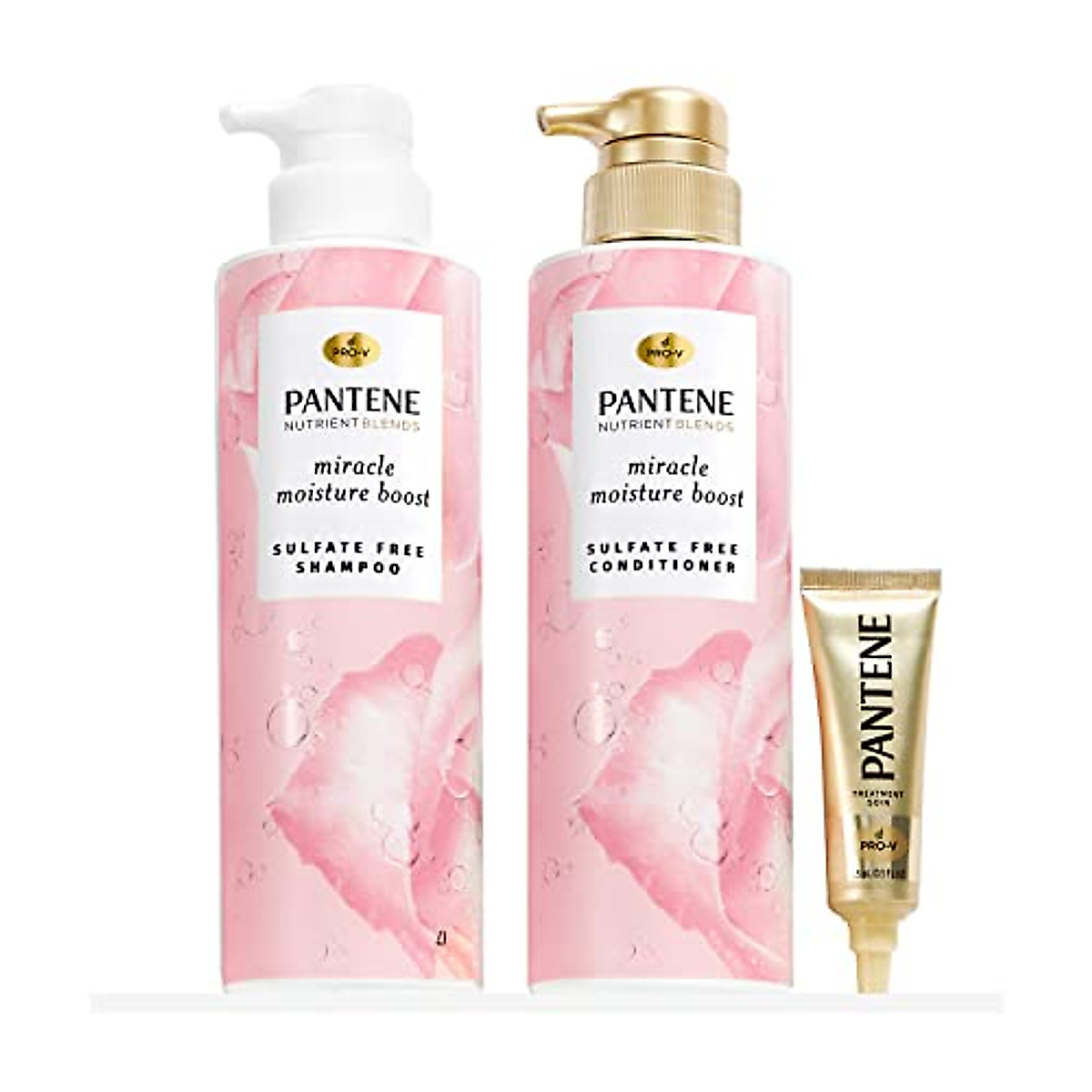 Pantene Shampoo and Conditioner with Rose Water and Hair Treatment Set, Sulfate Free, Nutrient Blends Miracle Moisture Boost