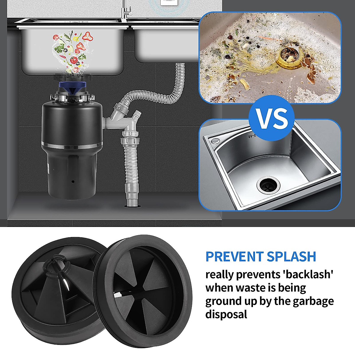 RQYEKDO 2-Pcs Garbage Disposal Splash Guards Sink Baffle, 3 1/8 Inch Food Waste Disposal Accessories Drain Plugs,Garbage Disposal Cover for Waste King, Whirlaway and GE Models