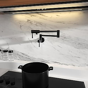 IMLEZON Pot Filler Faucet Stainless Steel Commercial Wall Mount Kitchen Sink Faucet Folding Stretchable with Single Hole Two Handles Black