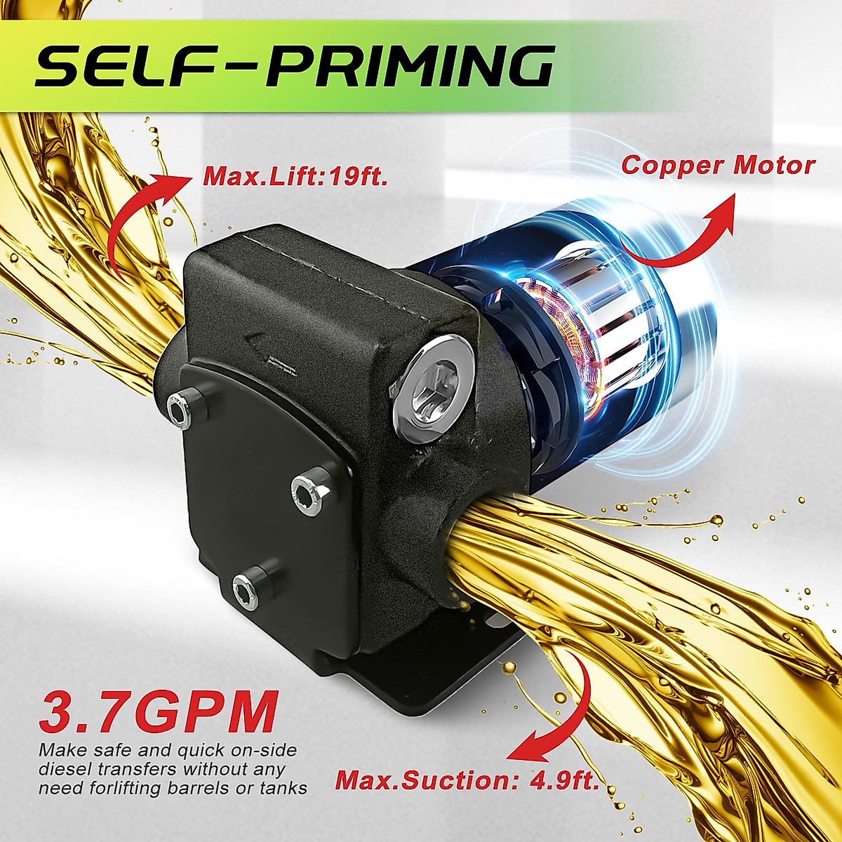 110V Automatic Gasoline Fuel Transfer Pump with Forward and Reverse Pumping, 2.3/3.7 GPM Portable Self-priming Fuel Oil Transfer Pump for Gasoline, Diesel, Kerosene, Biodiesel and More