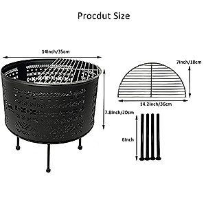 solotour Portable Camping Fire Pit with Grill,Wood Burning Outdoor Bonfire Fireplace |13.7x13.9 Inch with Carrying Bag
