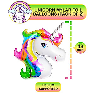 KatchOn, Rainbow Unicorn Balloons Set - 43 Inch, Pack of 3 | Unicorn Balloons For Girls Birthday | Rainbow Balloon, Rainbow Birthday Decorations | Unicorn Birthday Balloons, Unicorn Mylar Balloons