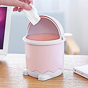 Operitacx 3Pcs Plastic Mini Wastebasket Trash Can with Swing Lid Tiny Desktop Waste Garbage Bin for Home Office Kitchen Vanity Tabletop Bedroom Bathroom Blue Green Pink