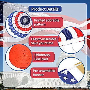 26 Pieces 4th/Fourth of July Decorations Set - Red White Blue American Flag Hanging Honeycomb Paper Fans, Pom Poms, Swirls, USA Banner, Star Garland Patriotic Independence Day Outdoor Party Supplies
