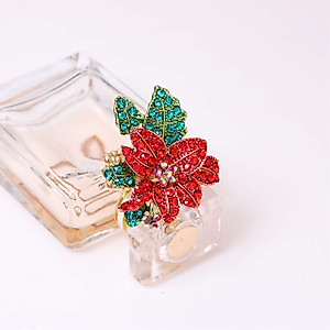 JYJ Christmas Ring for Women,Statement Crystal Christmas Jewelry for Women Xmas Poinsettia Flower Santa Tree Finger Ring Thanksgiving Party Accessories Gift (Poinsettai Flower, #6)