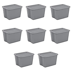 LJING 18 Gallon Tote Box Plastic, Gray, Set of 8