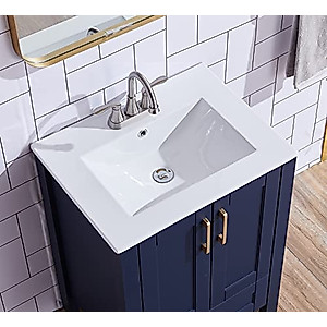 Popity home 24 Inch Bathroom Vanity with Sink,Blue Bathroom Sink Cabinet,Small Bath Vanity with White Three Hole Ceramic Sink, Gold Handle Bathroom Vanity