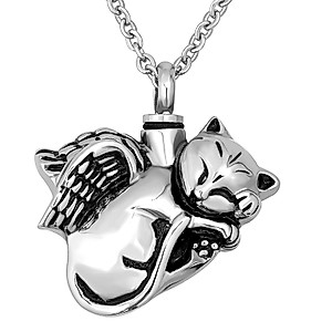 LovelyCharms Cat Animal Urn Necklace For Ashes Keepsake Memorial Cremation Pendant