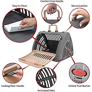 SPORT PET Designs Foldable Travel Cat Carrier with A Bed - Front Door Plastic Collapsible Carrier