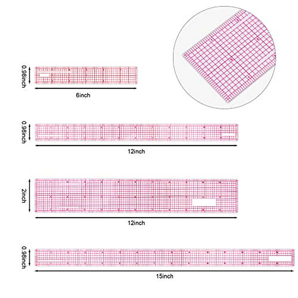 4 Pieces Clear Plastic Ruler Grid Ruler Transparent Ruler Metric Ruler Plastic Straight Measuring Tool Ruler Set for Clothes Design Sewing, 6 Inches, 12 Inch, 15 Inch