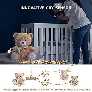 BEREST Baby Cry Activated Sleeping Aid Soother, White Noise Machine Infant Stuffed Animal Baby Gifts Bear Toy with Nursery Decor Night Light, Womb Heartbeat, 9 Soothing Sounds for Toddler Crib