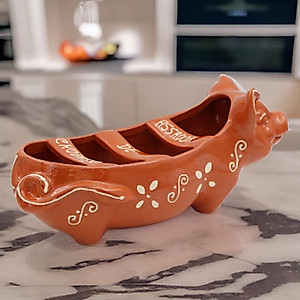 Ceramica Edgar Picas Vintage Portuguese Traditional Clay Terracotta Sausage Roaster Made In Portugal Happy Pig