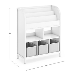 Martha Stewart Kids' Jr. Book and Bin Browser with Bins - Creamy White: Wooden Kids Bookcases and Toy Storage Organizer; Homeschool and Classroom Furniture