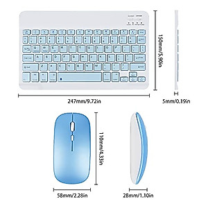 Super Space Wireless Bluetooth Keyboard and Mouse Combo, Ultra-Thin 2.4 GHz Wireless Keyboard and Mouse for iPad Pro/iPad Air/iPad 9.7 and Other iOS Android Windows Devices,Blue