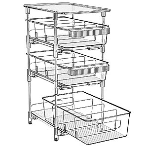 YOOMIDDA Bathroom Storage Organizer with Dividers, Multi-Purpose Kitchen Under Sink Organizers and Storage Slide-Out, Closet Organization, Kitchen Pantry Cabinet Medicine Bins (4 Tier)