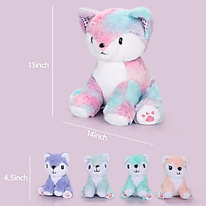 Smikawy Fox Stuffed Animal Set - Fluffy Rainbow Fox Toys Family, Perfect for Christmas or Birthday Gifts for Girls & Boys