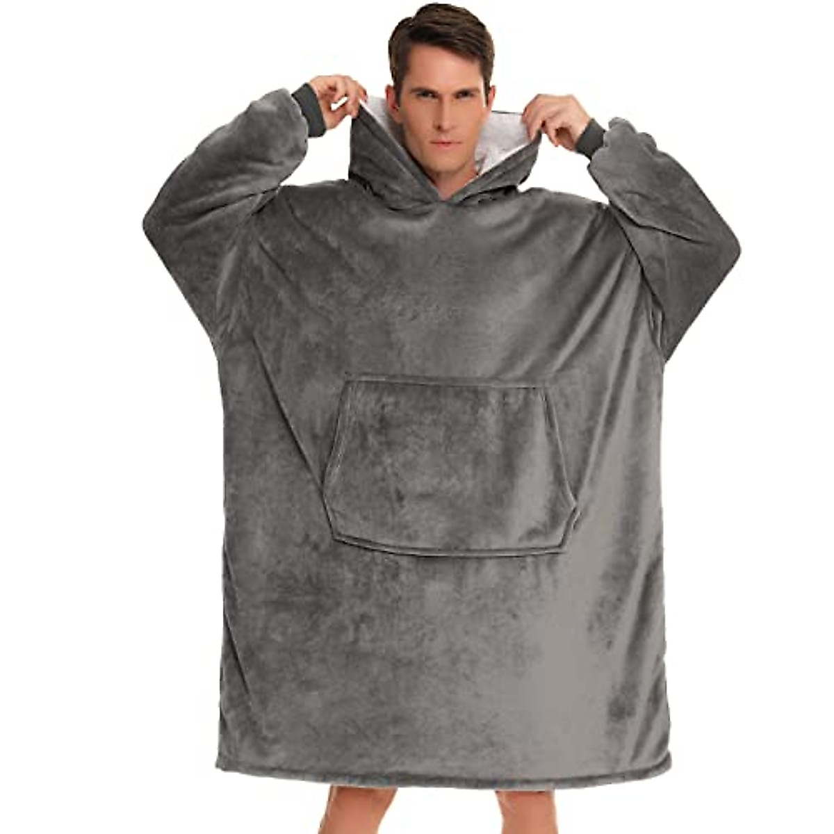 YEPLINS Pullover sweatshirt with hood robe blanket hoodie blanket sweatshirt flannel hoodies Grey