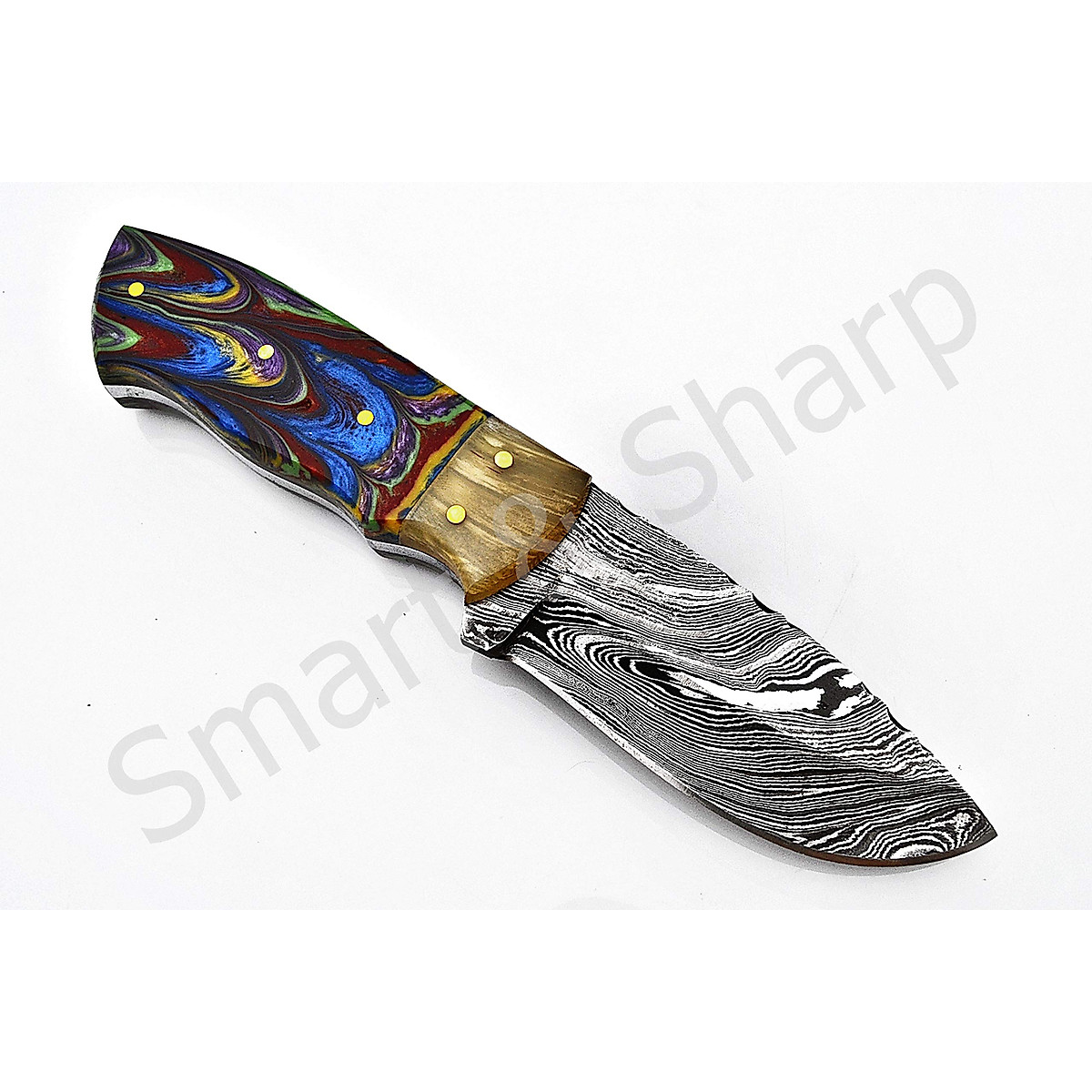 Smart & Sharp Custom Handmade Damascus Steel Hunting Knife/Skinning Knife AA-17216, 17217, 17218, 17219, 17220 and 17221 (Multi Color Resin)