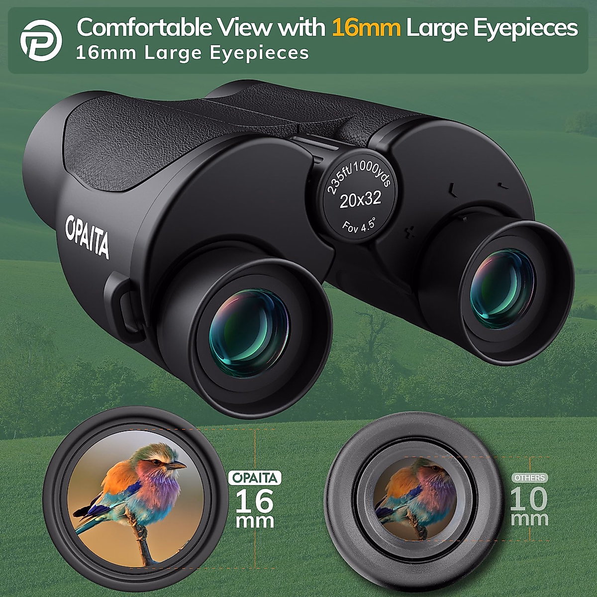 Compact Binoculars for Adults High Powered - OPAITA 20x32 Small Binoculars for Adults Kids with Low Light Vision for Hunting Cruise Ship Travel Concert Hiking