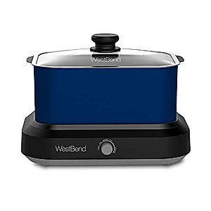 West Bend 87905B Slow Cooker Large Capacity Non-stick Variable Temperature Control Includes Travel Lid and Thermal Carrying Case, 5-Quart, Blue