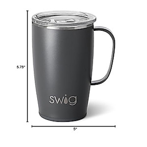 Swig Life 18oz Travel Mug, Insulated Tumbler with Handle and Lid, Cup Holder Friendly, Dishwasher Safe, Stainless Steel, Travel Coffee Cup (Grey)