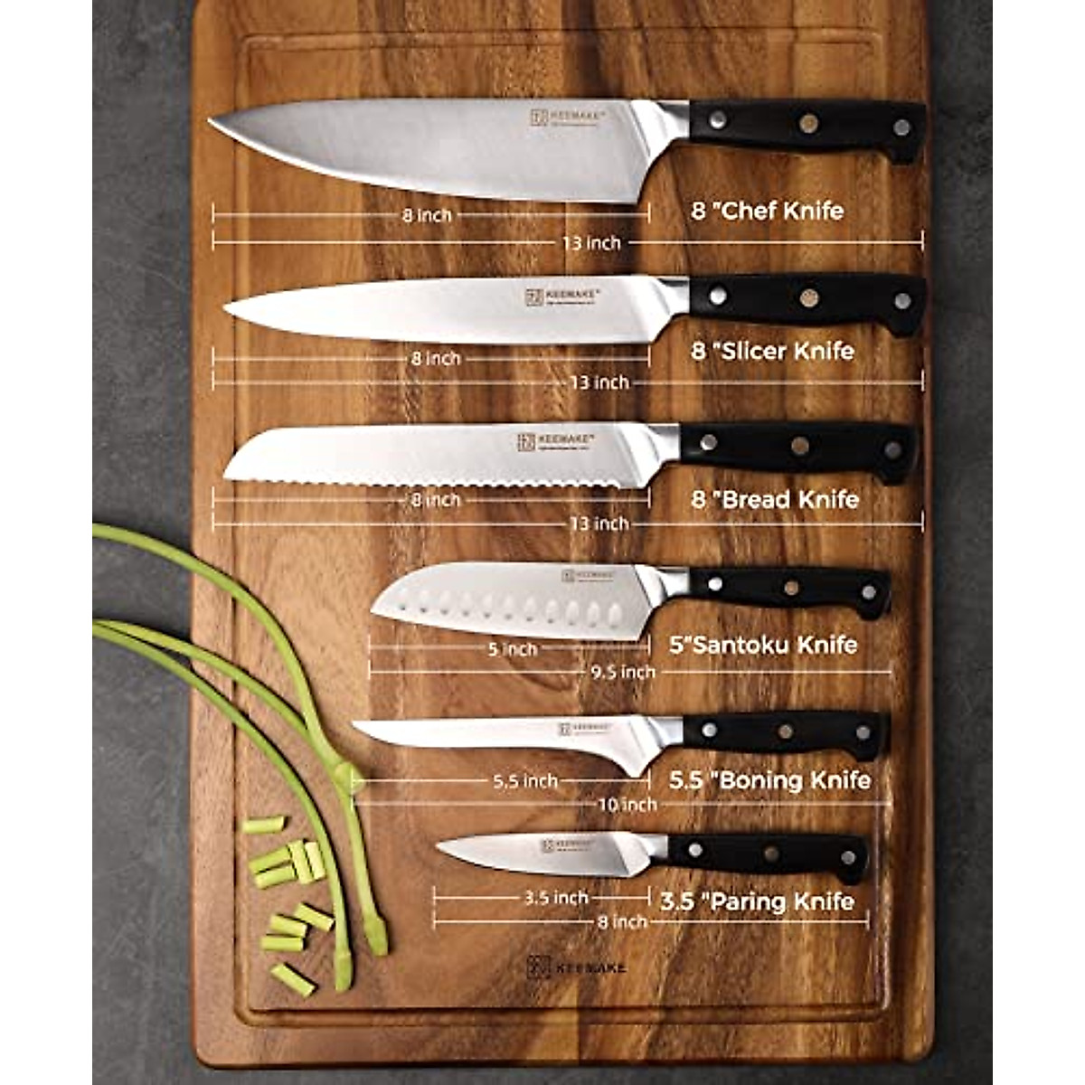 KEEMAKE Kitchen Knife Set Without Block, Professional Sharp Chef Knife Set with German 4116 Stainless Steel Cooking Knives Set for Kitchen with Ergonomic Black Handle, 6 Piece in Gift Box