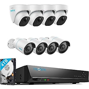 REOLINK PoE Outdoor Home Security Camera System, 5MP Dome Bullet IP Surveillance Cameras, Smart Human/Vehicle Detection, RLC-520Ax4,RLC-510Ax4 Bundle with 1x RLN16-410 NVR with pre-Installed 4TB HDD