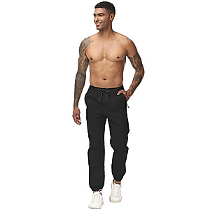 Tyhengta Mens Casual Joggers Pants Elastic Waist Drawstring Chino Jogging Sweatpants for Men Black Large