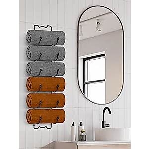 Elbourn Towel Rack Wall Mounted Metal Wine Rack Washcloths Bathrobe Storage Shelf Organizer Hand Towels Holder for Bathroom Cloakroom - Black