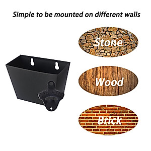 Luwanburg Black Cast Iron Bottle Opener Wall Mounted with Cap Catcher Bundle for Man Cave Garage Bar Gifts