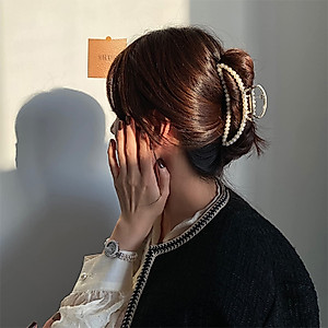 VinBee Pearl Hair Clips For Women, Large Metal Hair Claw Clips For Thick and Thin Hairs, Jaw Clamp Clips-3 Pack 4.5 Inches