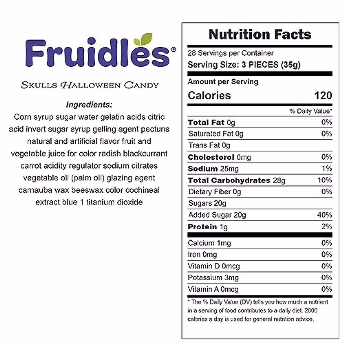 Fruidles Gummy Skulls Halloween Candy, Trick-Or-Treat Party Bag Fillers, Party Favor (Half-Pound