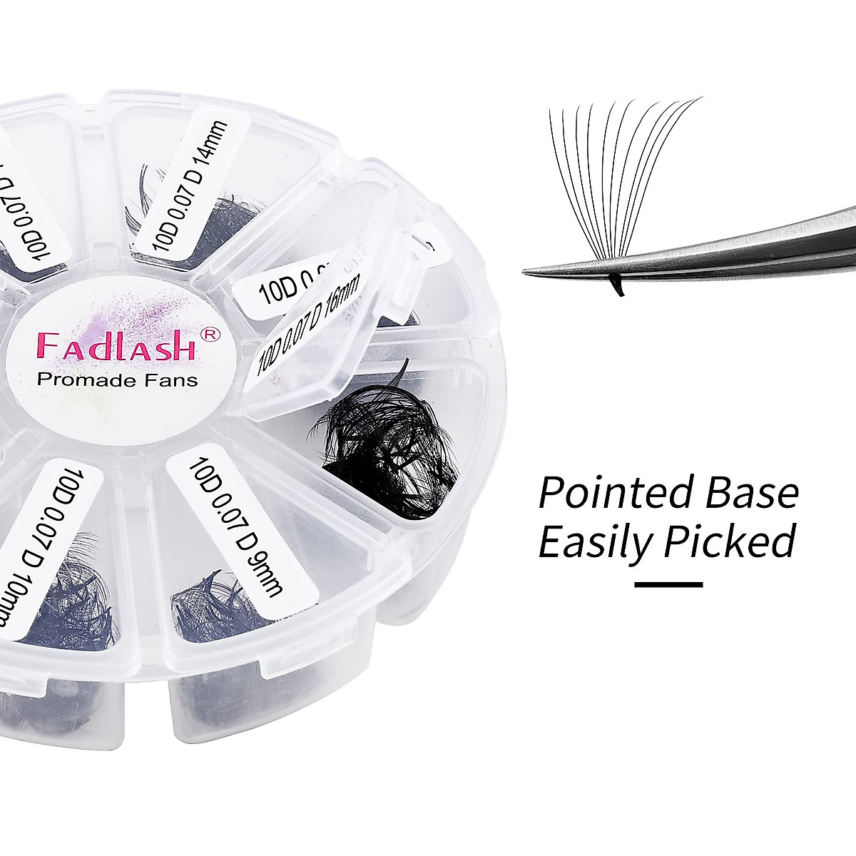 1000 Mixed Volume Eyelash Extensions Tray - 10D Premade Fans, D Curl Lash Fans, Pointed Handmade Loose Thin Base Fans (10D-0.07D, 9-16mm)
