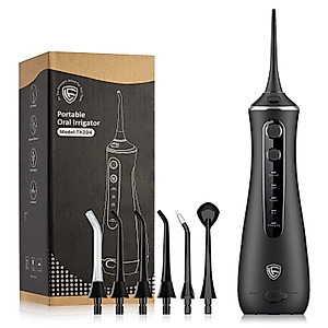 LF Water Dental Flosser for Teeth with 6 Jet Tips, 4 Modes, Professional Cordless Cleaner Picks for Teeth Cleaning, IPX7 Waterproof, Portable, Rechargeable Power Floss Oral Irrigator for Home Travel