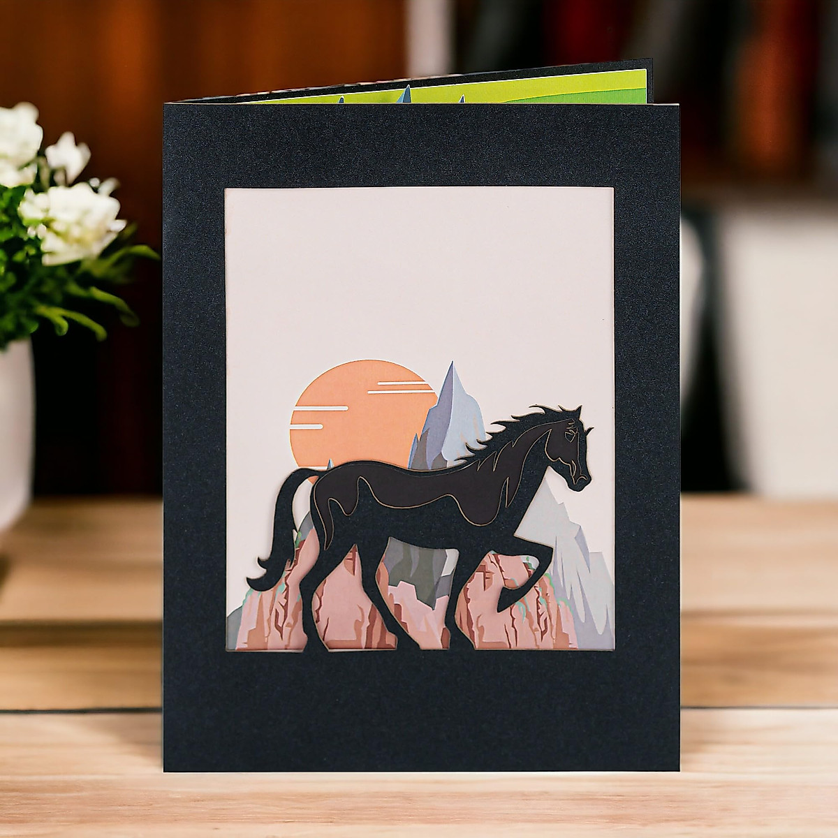 Rykamia Horse Pop Up Card, Blank Horse Card, Horse Birthday Card, Horse Thank You Card, Horse 3D Card, Horse Gift, Horse Get Well Card, Equestrian Gift, Card for Mom, Dad, Friends, Son, All Occasion