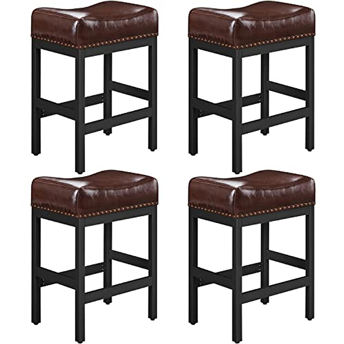 Yaheetech 26" Bar Stools Set of 4 Counter Height Bar Stools Leather Saddle Stool Kitchen Stools for Island Modern Backless Faux Leather Counter Stool, Dark Brown