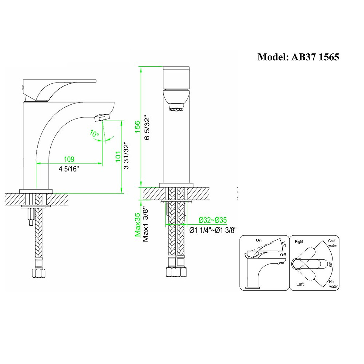 Dawn AB37 1565CPW Single-Lever Lavatory Faucet, Chrome & White (Standard Pull-up Drain with Lift Rod D90 0010C Included)