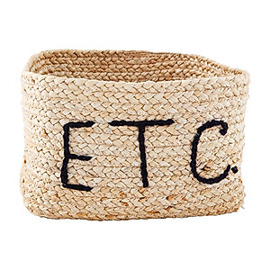 Mud Pie Embroidered Woven Basket Set, Tan, 9 3/4" x 13 3/4" dia