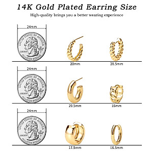 Gold Hoop Earrings Set 14k Gold Plated Huggie Earrings Hypoallergenic Chunky Thick Jewelry for Multiple Piercing Christmas Gift for Women