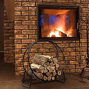 BESHINY 30 Inch Indoor/Outdoor Firewood Racks Tubular Steel Log Rack Hoop