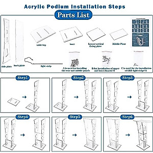 Acrylic Podium Stand with Led Light, Clear Podium with Storage Shelf, Portable Lecterns Pulpit for Church Wedding Classroom Conference Floor Standing Style, Slanted Top