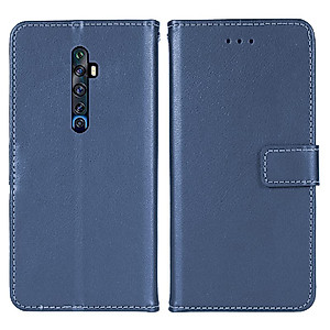 FDCWTSH Compatible with Oppo Reno 2Z Wallet Case Wrist Strap Lanyard and Leather Flip Card Holder Stand Cell Accessories Phone Cover for Oppo Reno2 Z/Reno2 F CPH1945 CPH1951 Women Men Blue