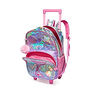 Rolling Backpack for Gilrs School Wheels Backpacks with Lunch Box for Elementary Student Teen Girls Trip Luggage